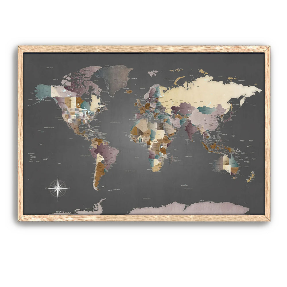 Canvas Push Pin World Map Art with Personalized Wording