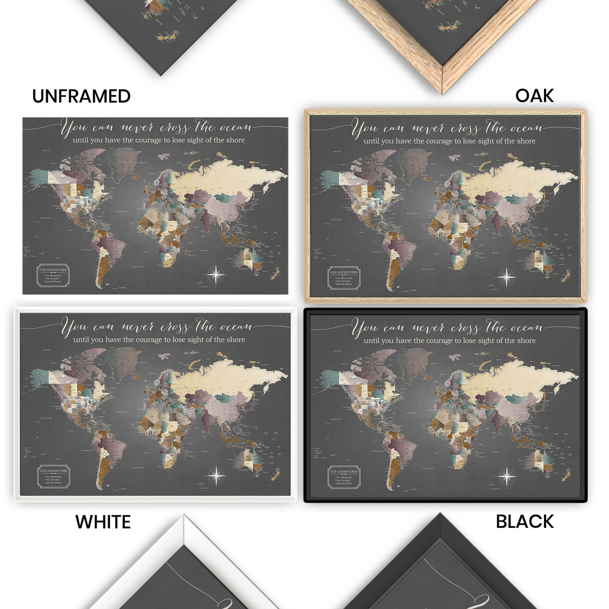 Canvas Push Pin World Map Art with Personalized Wording