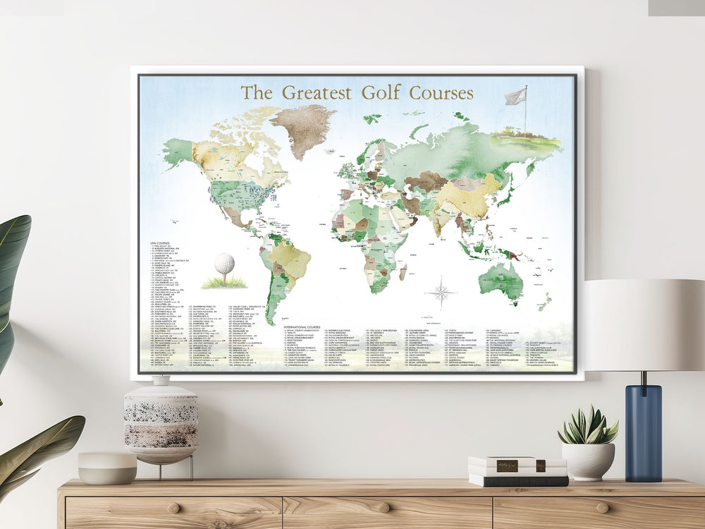 Best Golf Courses in the World Push Pin Map - Personalized Gift