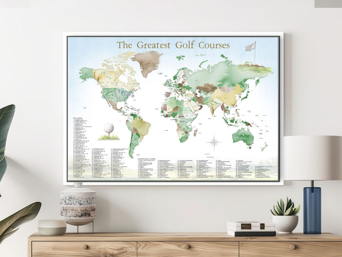 Best Golf Courses in the World Push Pin Map - Personalized Gift